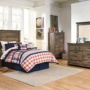 Signature Design by Ashley Trinell Rustic 5 Drawer Chest of Drawers with Nailhead Trim, Warm Brown