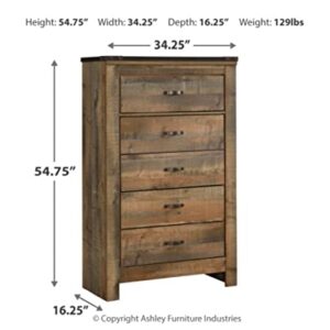 Signature Design by Ashley Trinell Rustic 5 Drawer Chest of Drawers with Nailhead Trim, Warm Brown