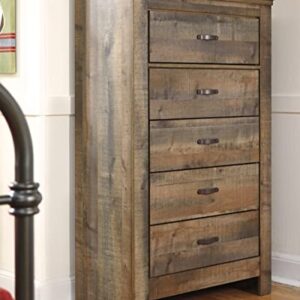 Signature Design by Ashley Trinell Rustic 5 Drawer Chest of Drawers with Nailhead Trim, Warm Brown