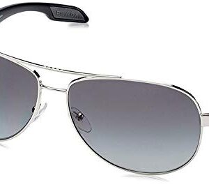 Prada Linea Rossa Lifestyle PS 53PS 1BC5W1 Steel Metal Aviator Sunglasses Grey Gradient Polarized Lens