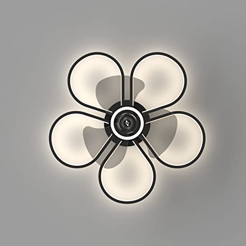 Megeme Reversible Ceiling Fan with Lights,Modern Ceiling Fan with 6 Gear Wind,Flush Mount Ceiling Fan For Low Profile Ceiling Fan with Remote Control,Bladeless Ceiling Fan with 3 Color Dimmer,Black