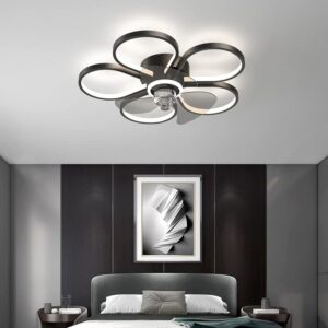 Megeme Reversible Ceiling Fan with Lights,Modern Ceiling Fan with 6 Gear Wind,Flush Mount Ceiling Fan For Low Profile Ceiling Fan with Remote Control,Bladeless Ceiling Fan with 3 Color Dimmer,Black