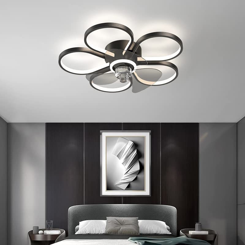 Megeme Reversible Ceiling Fan with Lights,Modern Ceiling Fan with 6 Gear Wind,Flush Mount Ceiling Fan For Low Profile Ceiling Fan with Remote Control,Bladeless Ceiling Fan with 3 Color Dimmer,Black