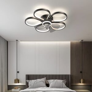 Megeme Reversible Ceiling Fan with Lights,Modern Ceiling Fan with 6 Gear Wind,Flush Mount Ceiling Fan For Low Profile Ceiling Fan with Remote Control,Bladeless Ceiling Fan with 3 Color Dimmer,Black