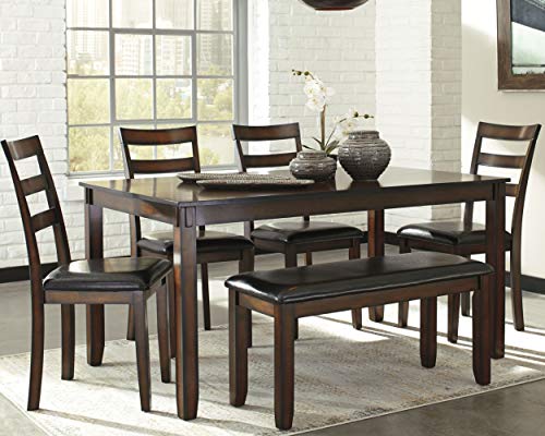 Signature Design by Ashley Coviar 6 Piece Dining Set, Includes Table, 4 Chairs & Bench, Dark Brown