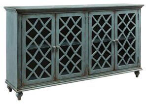 signature design by ashley mirimyn vintage 69″ 4-door accent cabinet with mirrored glass and 2 adjustable shelves, antique blue