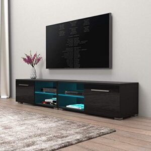 New Moon Modern TV Stand Matte Body High Gloss Doors with 16 Color LED (Black, 81")