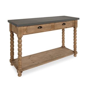 kate and laurel rutledge farmhouse chic two drawer console table, rustic wood base and concrete gray top