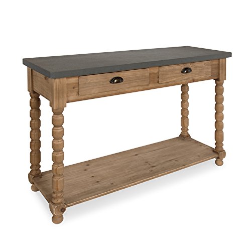 Kate and Laurel Rutledge Farmhouse Chic Two Drawer Console Table, Rustic Wood Base and Concrete Gray Top