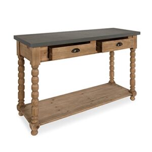 Kate and Laurel Rutledge Farmhouse Chic Two Drawer Console Table, Rustic Wood Base and Concrete Gray Top