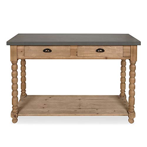 Kate and Laurel Rutledge Farmhouse Chic Two Drawer Console Table, Rustic Wood Base and Concrete Gray Top