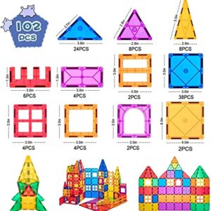 Compatible Magnetic Tiles Building Blocks STEM Toys for 3+ Year Old Boys and Girls Montessori Toys Toddler Kids Gifts Learning by Playing Activities - 102pcs Advanced Set