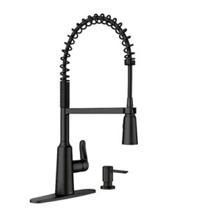 moen edwyn 87807bl matte black 1-handle deck-mount pull-down handle kitchen faucet (deck plate included)