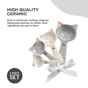 Cat Shaped Ceramic Measuring Spoons - Gift for Any Cat Lover - Cat Ceramic Measuring Spoons Baking Tool - Creative Functional Kitchen Decor - Comes in White and Gray - Set of 4