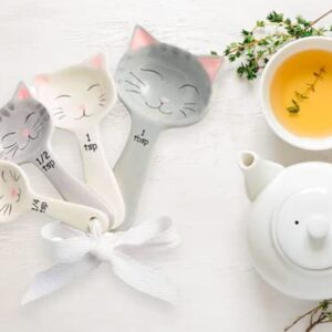 Cat Shaped Ceramic Measuring Spoons - Gift for Any Cat Lover - Cat Ceramic Measuring Spoons Baking Tool - Creative Functional Kitchen Decor - Comes in White and Gray - Set of 4