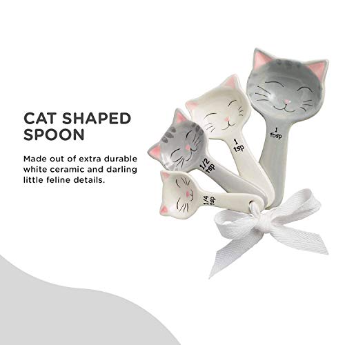 Cat Shaped Ceramic Measuring Spoons - Gift for Any Cat Lover - Cat Ceramic Measuring Spoons Baking Tool - Creative Functional Kitchen Decor - Comes in White and Gray - Set of 4