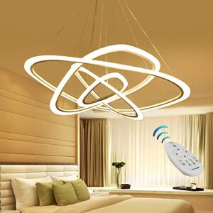 ziplighting modern led chandelier pendant light with 4 triangle ring adjustable pendant light ceiling fixture contemporary for bedroom living room dining room kitchen island with remote control