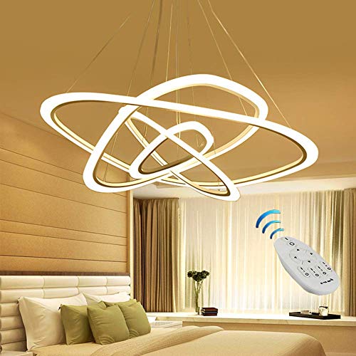 Ziplighting Modern LED Chandelier Pendant Light with 4 Triangle Ring Adjustable Pendant Light Ceiling Fixture Contemporary for Bedroom Living Room Dining Room Kitchen Island with Remote Control