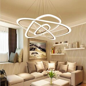 Ziplighting Modern LED Chandelier Pendant Light with 4 Triangle Ring Adjustable Pendant Light Ceiling Fixture Contemporary for Bedroom Living Room Dining Room Kitchen Island with Remote Control