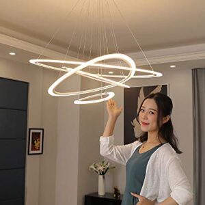 Ziplighting Modern LED Chandelier Pendant Light with 4 Triangle Ring Adjustable Pendant Light Ceiling Fixture Contemporary for Bedroom Living Room Dining Room Kitchen Island with Remote Control