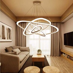 Ziplighting Modern LED Chandelier Pendant Light with 4 Triangle Ring Adjustable Pendant Light Ceiling Fixture Contemporary for Bedroom Living Room Dining Room Kitchen Island with Remote Control