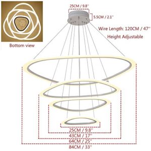 Ziplighting Modern LED Chandelier Pendant Light with 4 Triangle Ring Adjustable Pendant Light Ceiling Fixture Contemporary for Bedroom Living Room Dining Room Kitchen Island with Remote Control