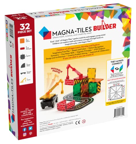 Magna-Tiles Builder Set, The Original Magnetic Building Tiles for Creative Open-Ended Play, Educational Toys for Children Ages 3 Years + (32 Pieces)