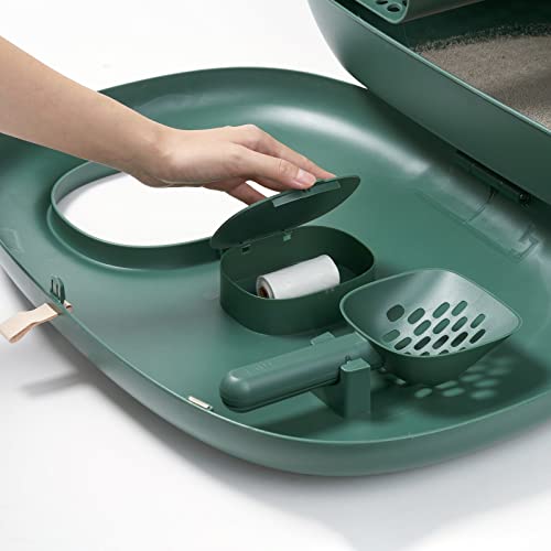 MS Cat Litter Box for Easier Handling of Cat Litter, Enclosed Design, Easy to Clean, Prevent Sand Leakage, Easy Assembly and Large Space, with Cat Litter Scoop (Moss Green)