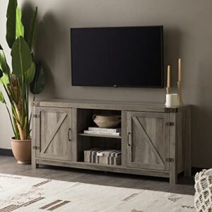 walker edison georgetown modern farmhouse double barn door tv stand for tvs up to 65 inches, 58 inch, grey