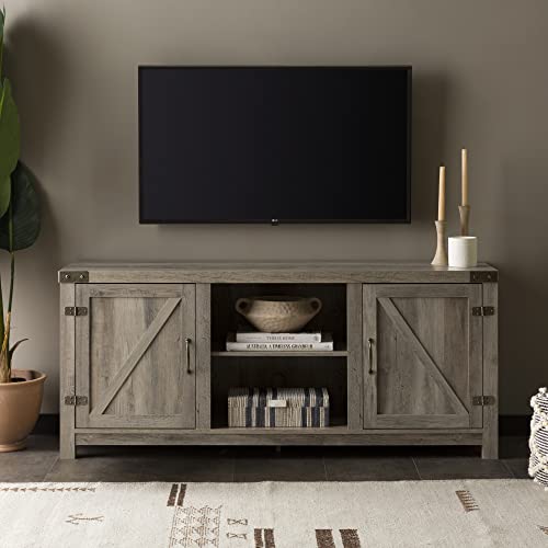 Walker Edison Georgetown Modern Farmhouse Double Barn Door TV Stand for TVs up to 65 Inches, 58 Inch, Grey