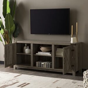 Walker Edison Georgetown Modern Farmhouse Double Barn Door TV Stand for TVs up to 65 Inches, 58 Inch, Grey