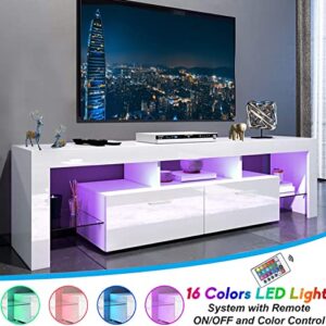 Binrrio Modern TV Stand with 16 Colors LED Light for TV up to 70 Inches, High Glossy TV Cabinet Media Storage Entertainment Center Console Table with Drawer and Shelves for Living Room Bedroom