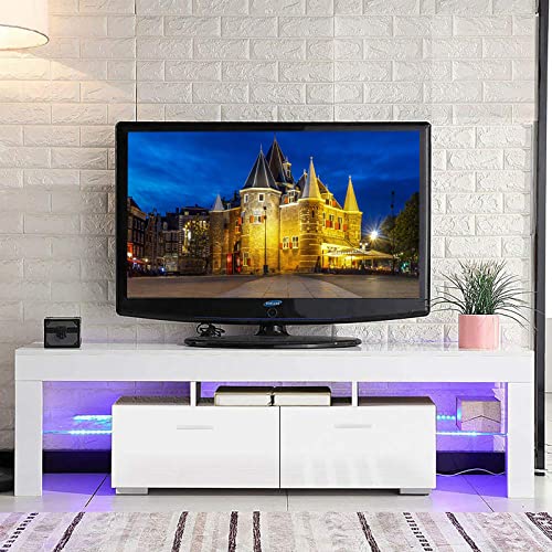 Binrrio Modern TV Stand with 16 Colors LED Light for TV up to 70 Inches, High Glossy TV Cabinet Media Storage Entertainment Center Console Table with Drawer and Shelves for Living Room Bedroom