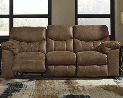 Signature Design by Ashley Boxberg Oversized Faux Leather Manual Pull Tab Reclining Sofa, Brown