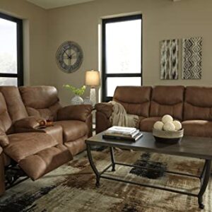 Signature Design by Ashley Boxberg Oversized Faux Leather Manual Pull Tab Reclining Sofa, Brown