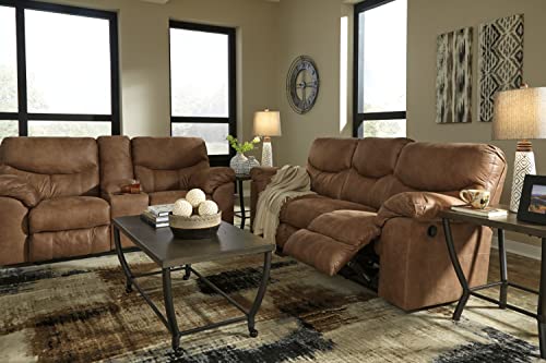 Signature Design by Ashley Boxberg Oversized Faux Leather Manual Pull Tab Reclining Sofa, Brown