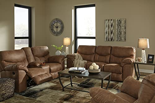 Signature Design by Ashley Boxberg Oversized Faux Leather Manual Pull Tab Reclining Sofa, Brown