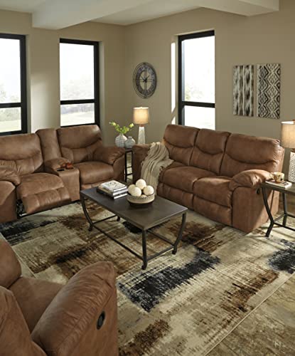 Signature Design by Ashley Boxberg Oversized Faux Leather Manual Pull Tab Reclining Sofa, Brown