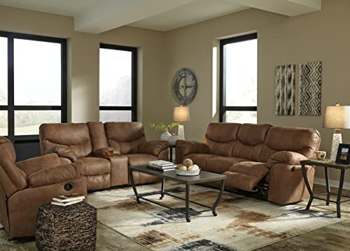 Signature Design by Ashley Boxberg Oversized Faux Leather Manual Pull Tab Reclining Sofa, Brown