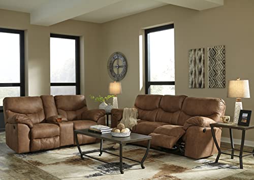 Signature Design by Ashley Boxberg Oversized Faux Leather Manual Pull Tab Reclining Sofa, Brown