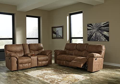 Signature Design by Ashley Boxberg Oversized Faux Leather Manual Pull Tab Reclining Sofa, Brown