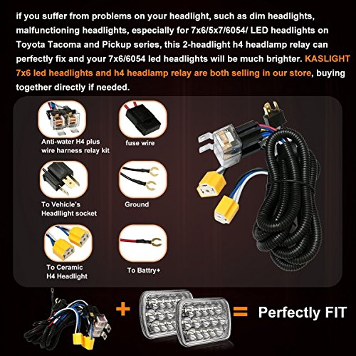 KASLIGHT H4 Relay Harness 1Set 2 Headlight Harness H6054 7x6 6054 Headlight H4 Relay Harness Toyota Pickup Headlights H4 Wiring Harness Kit For Toyota 95-97 Tacoma 88-95 Pickup Fix Dual Ground Problem