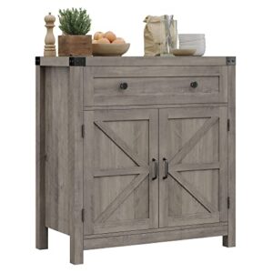 hostack coffee bar cabinet, modern farmhouse buffet sideboard with drawer and adjustable shelf, barn door storage cabinet for kitchen, dining room, bathroom, entryway, ash grey