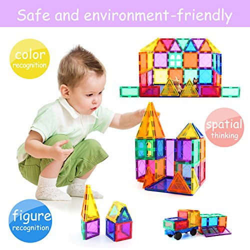 Children Hub 100pcs Magnetic Tiles Set - Educational 3D Magnet Building Blocks - Building Construction Toys for Kids - Upgraded Version with Strong Magnets - Creativity, Imagination, Inspiration