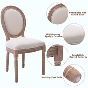 Nrizc French Country Dining Chairs Set of 4, Farmhouse Fabric Dining Room Chairs with Round Back, Solid Wood Legs, Oval Side Chairs for Kitchen/Bedroom/Dining Room