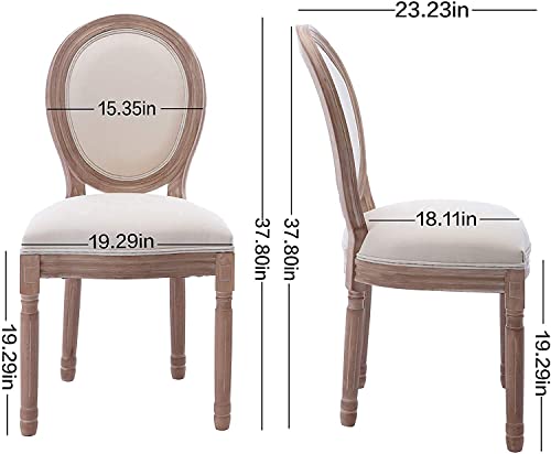 Nrizc French Country Dining Chairs Set of 4, Farmhouse Fabric Dining Room Chairs with Round Back, Solid Wood Legs, Oval Side Chairs for Kitchen/Bedroom/Dining Room