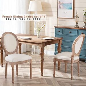 Nrizc French Country Dining Chairs Set of 4, Farmhouse Fabric Dining Room Chairs with Round Back, Solid Wood Legs, Oval Side Chairs for Kitchen/Bedroom/Dining Room