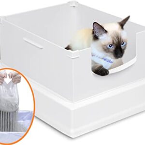 SpeedySift V2 Deluxe Cat Litter Box Starter Kit, Includes 56ct Disposable Sifting Liners, White