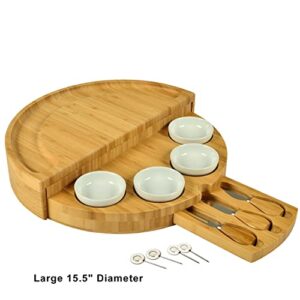 Picnic at Ascot Deluxe Bamboo Cheese / Charcuterie Board with Accessories & Cheese Markers - Innovative Patented Design - Quality Assured in The USA