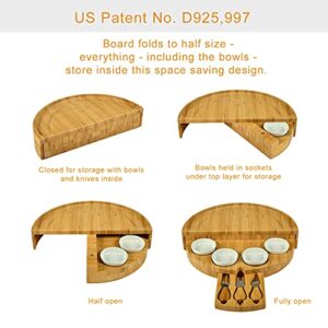 Picnic at Ascot Deluxe Bamboo Cheese / Charcuterie Board with Accessories & Cheese Markers - Innovative Patented Design - Quality Assured in The USA